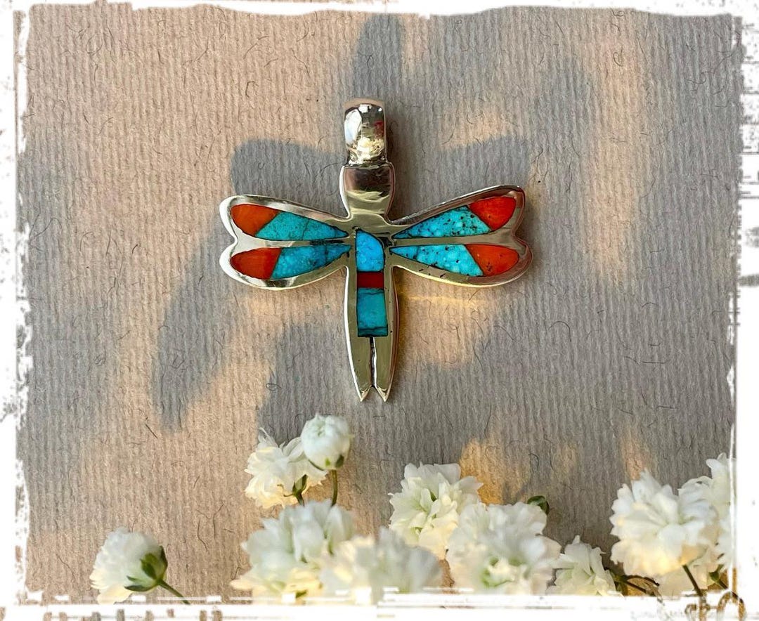 Native American "dragonfly" Inlay Pendant by Zuni Artist Rolanda Haloo ...