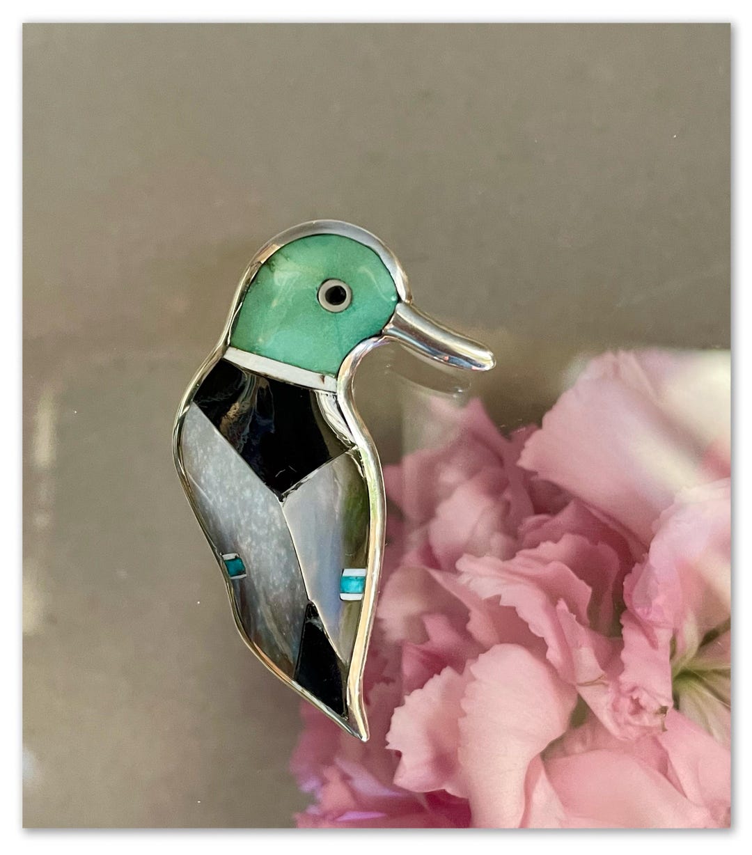 Native American Inlay Pendant by Zuni Artist Rolanda Haloo (duck) - Etsy