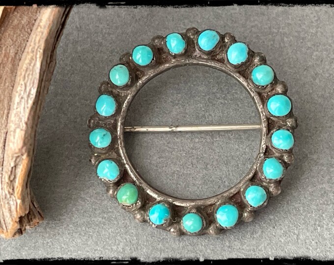 Vintage Native American Brooch With Turquiose Stones (circle) - Etsy