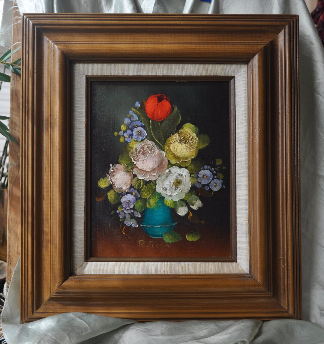 Vintage R. Rosini Floral Oil Painting framed - Etsy