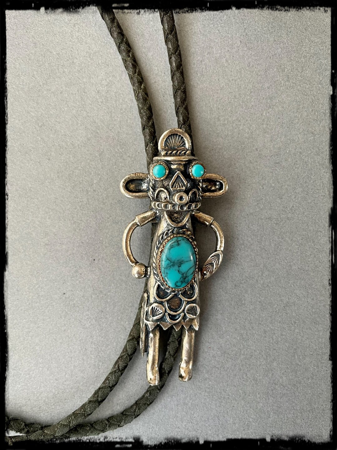 Vintage Southwestern Pewter Bolo Tie Kachina Doll With Faux Turquoise ...