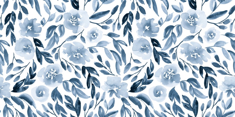 Blue Floral Wallpaper Blue Floral Wall Mural Wallpaper Peel and Stick ...