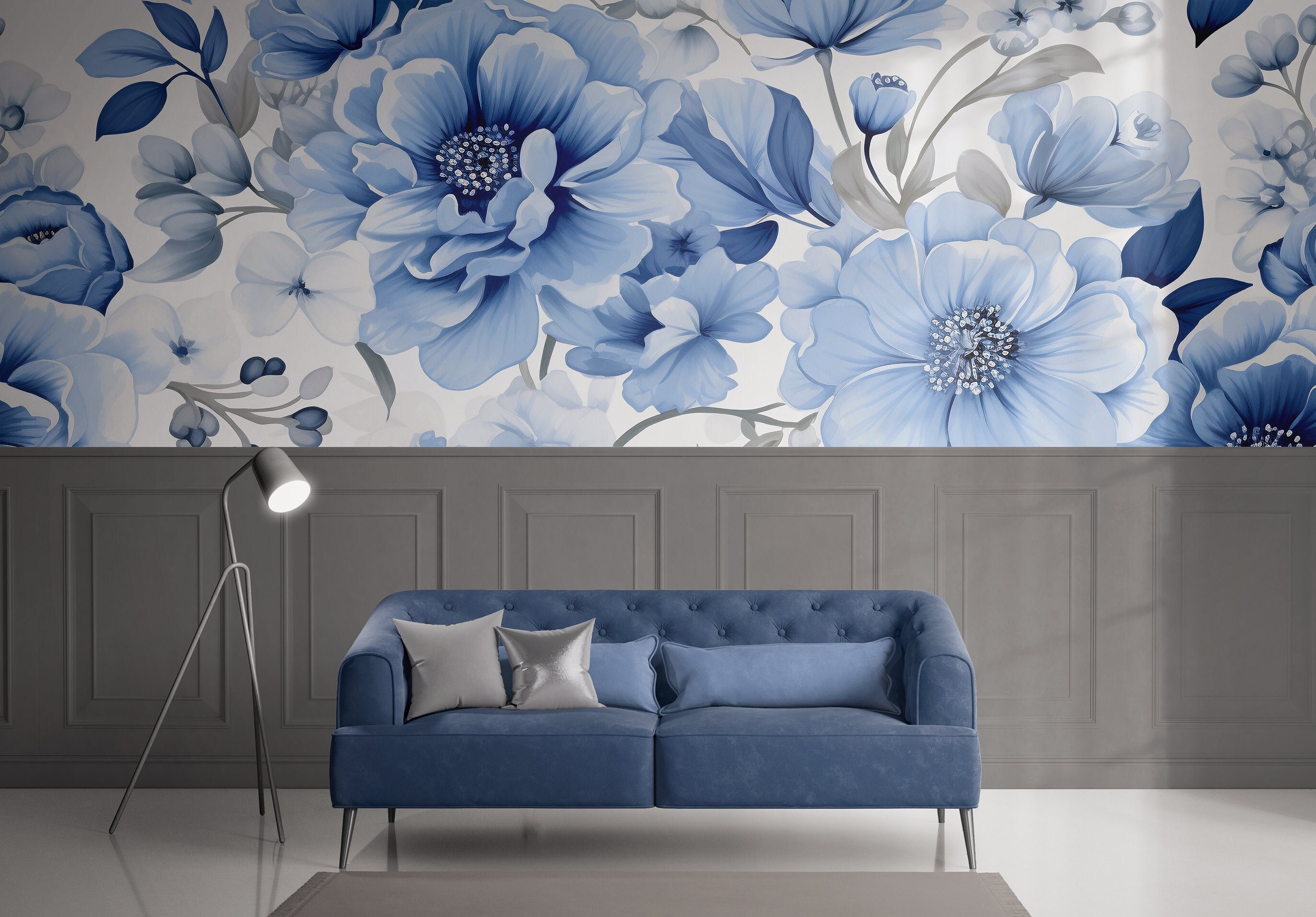 Blue Floral Wallpaper Peel and Stick Wallpaper Removable Traditional ...