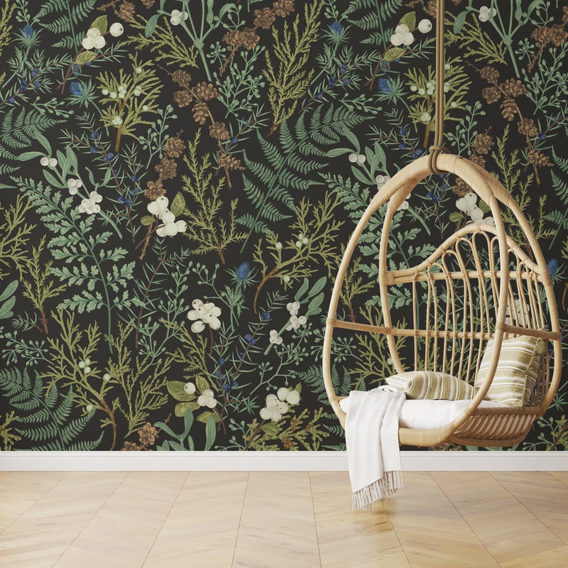 Dark Botanical Wallpaper - Etsy