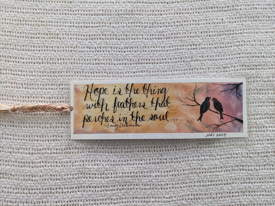 Emily Dickinson Quote Bookmark: Hand-lettered Watercolor Love Birds - Etsy