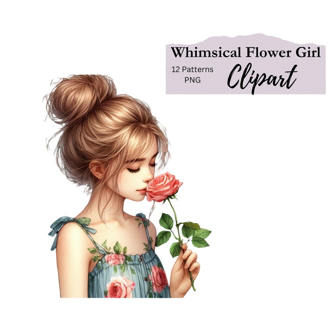 Whimsical Flower Girl Clipart - Watercolor - Printable PNG Digital ...