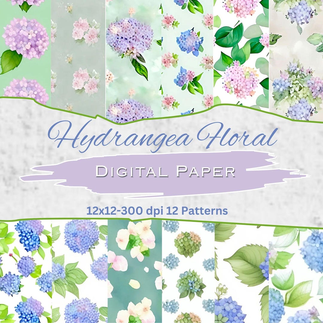 Watercolor Hydrangea Floral Pattern – Digital Paper Pack (JPG) - Etsy