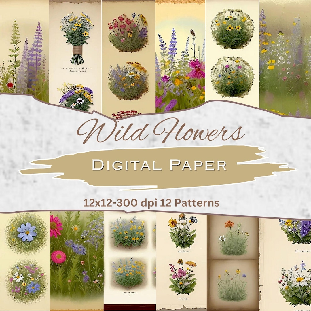 Watercolor Wildflower Digital Paper – Floral Scrapbook Patterns ...