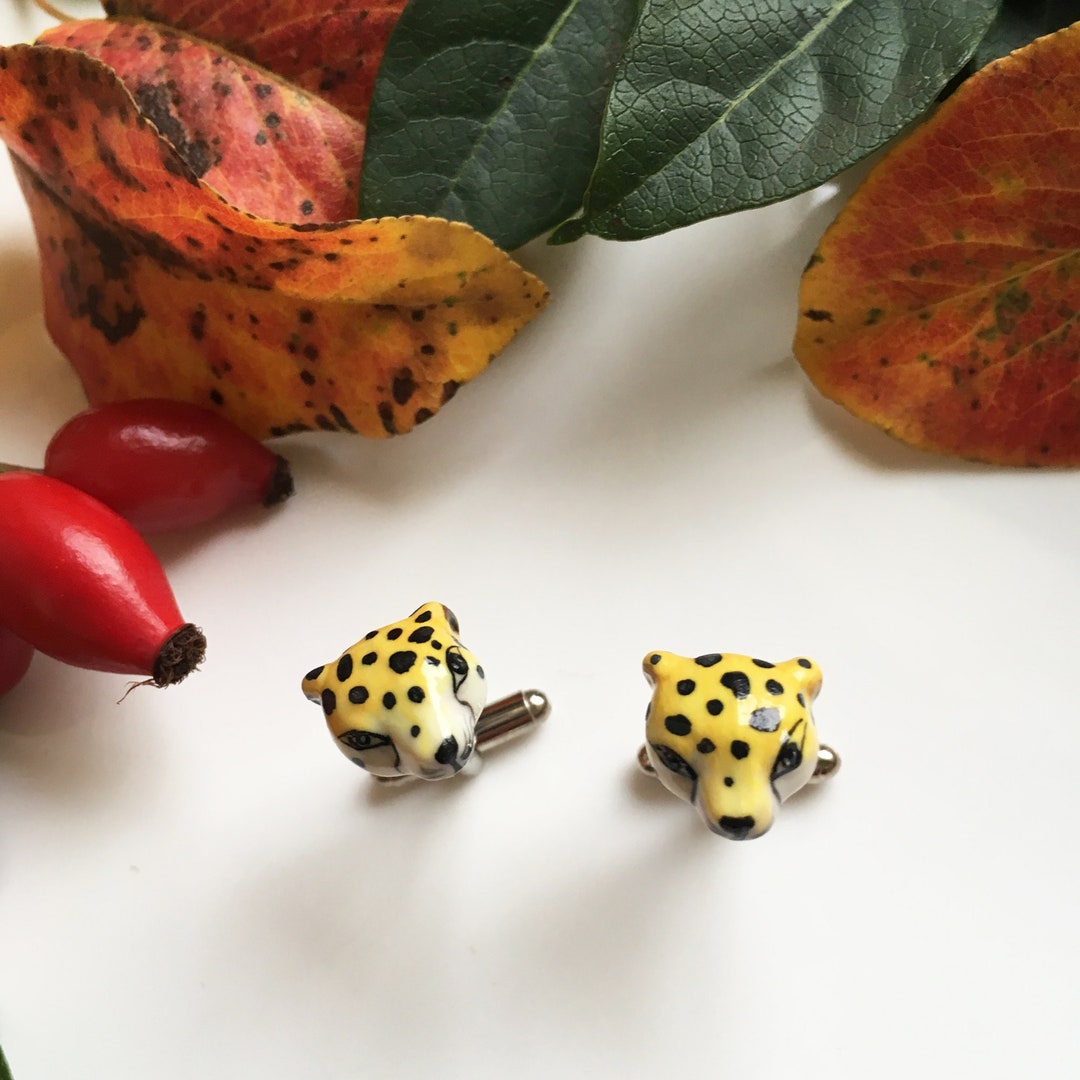 Handmade Porcelain Cheetah Cufflinks, Sterling Silver Plated - Etsy
