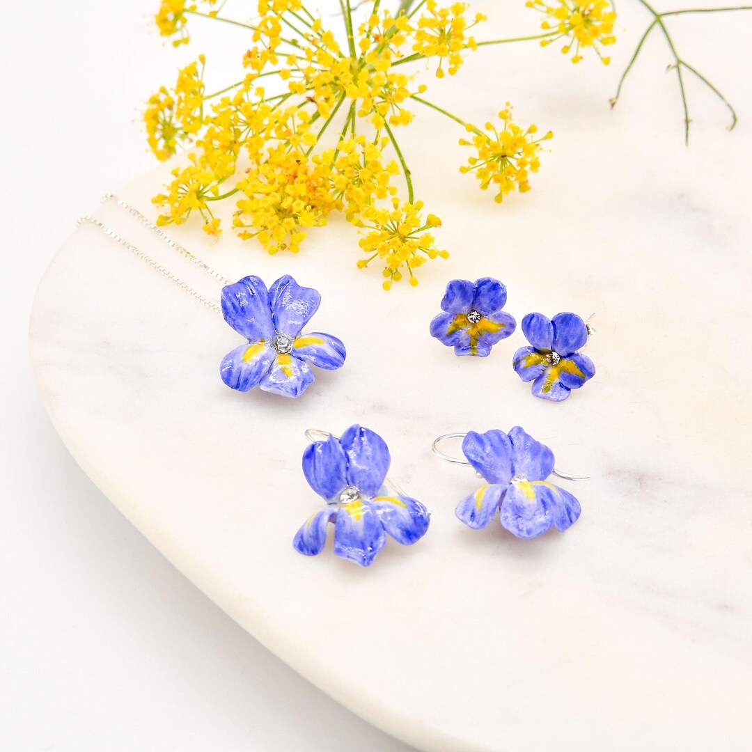 Small Iris Necklace and Earring/ Dainty Jewellery/ Wedding Jewellery ...