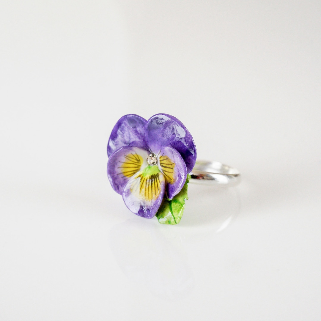 Porcelain Purple Pansy Ring/ Pansy Ring/ Ring/ Porcelain Ring/ Pansy ...