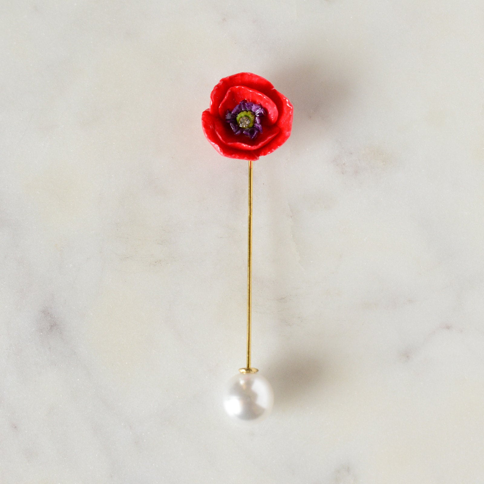 Porcelain Red Poppy Pin Brooch/ Poppy Brooch/ Poppy Pin/ Pin/ Brooch ...
