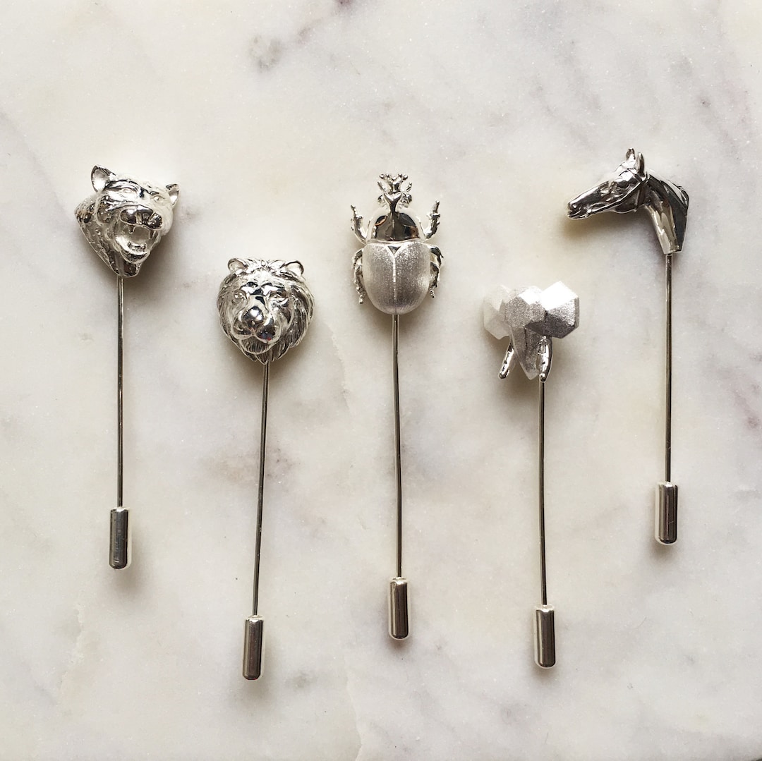 Sterling Silver Animal Head Lapel Pin: Horse, Beetle, Lion, Leopard ...