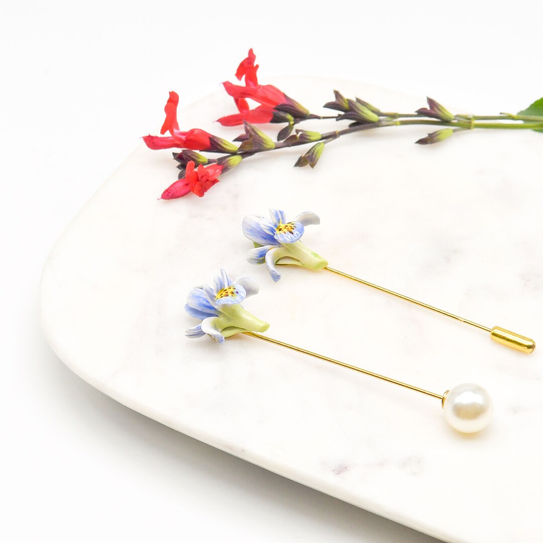 Porcelain Iris Pin Brooch/ Flower Pin/ Wedding Pin Brooch/blue Flower ...