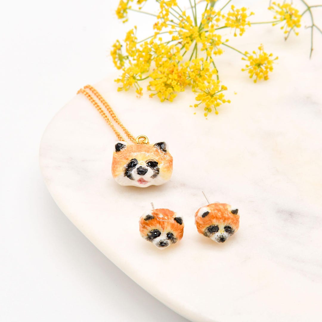 Red Panda Necklace and Earring/ Red Panda Necklace/ Red Panda Earrings ...