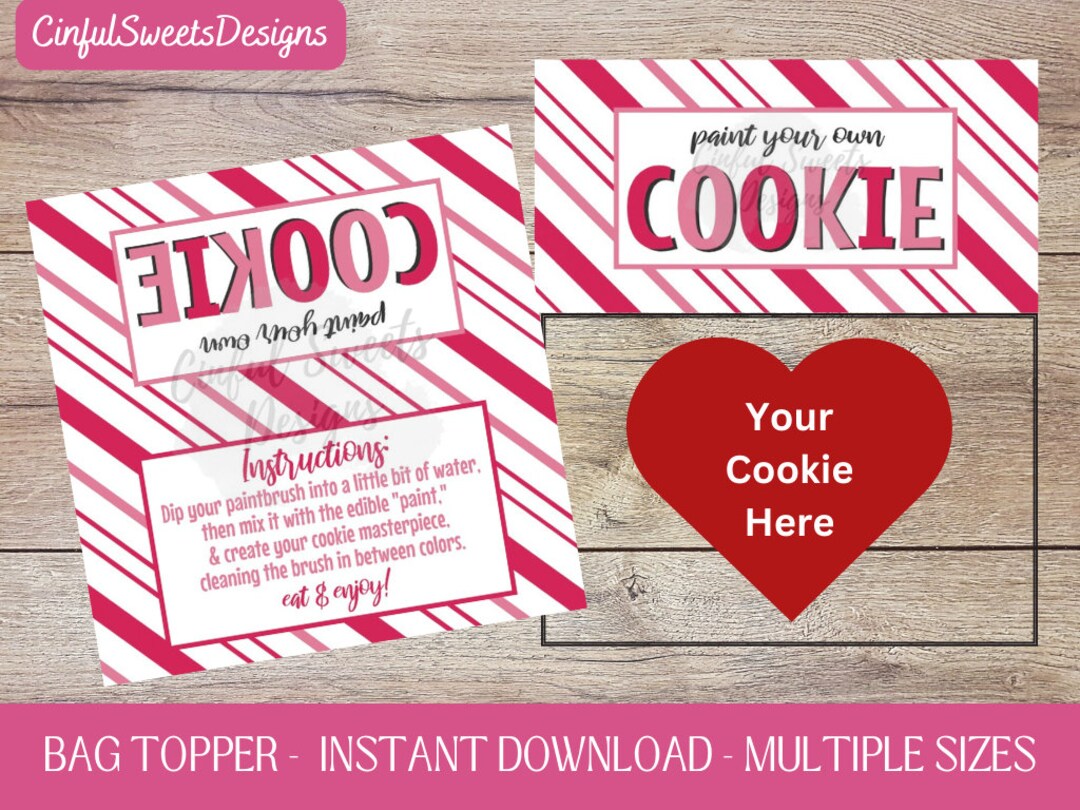 Valentine's Day Stripes PYO Paint Your Own Cookie Bag Topper ...