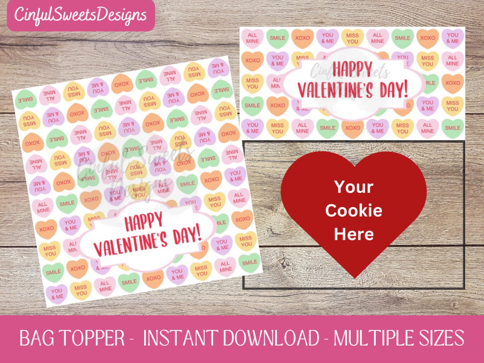 Candy Hearts Be Mine XOXO You & Me Cookie Bag Topper / Valentine ...