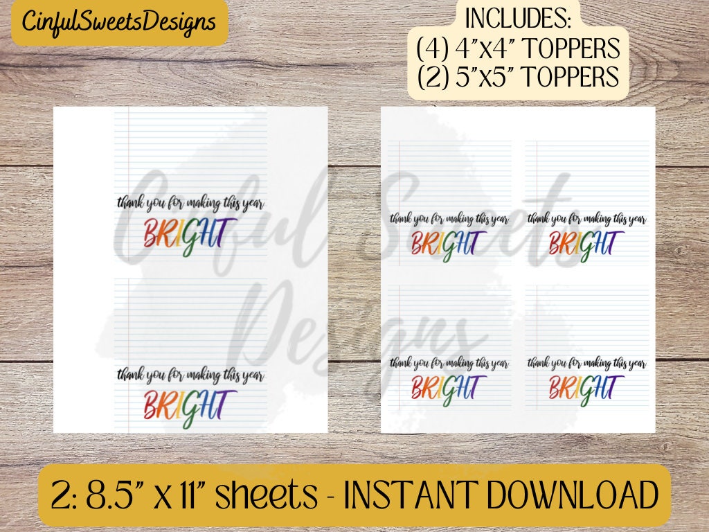 Thank You for Making This Year Bright Back to School Cookie Bag Topper ...