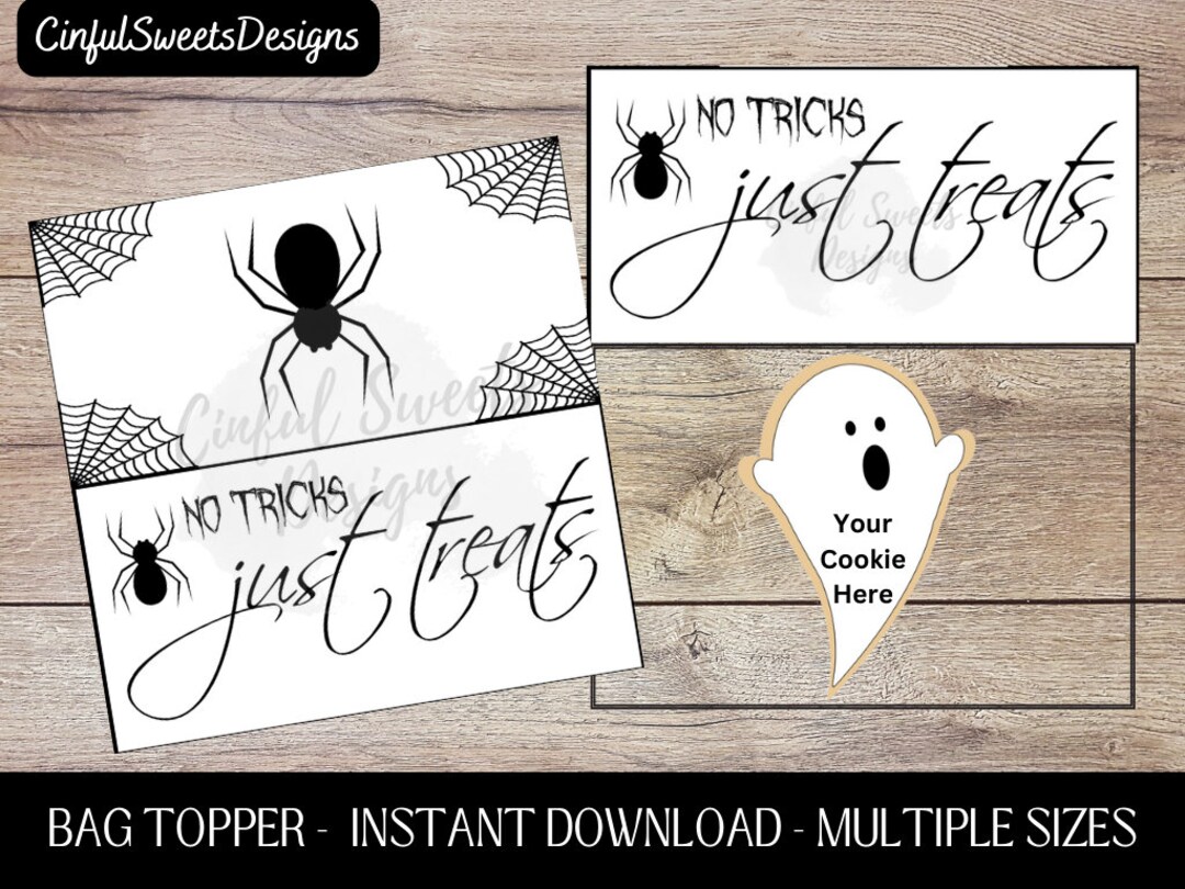 No Tricks Just Treats Cookie Bag Topper / Halloween / Printable Treat ...