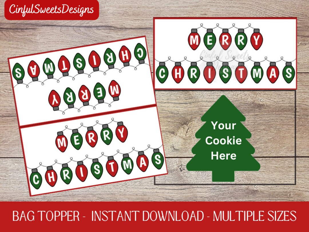 Merry Christmas Lights Cookie Bag Topper / Christmas / Printable Treat ...