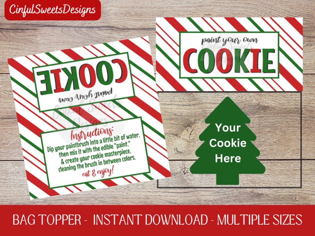 Christmas Stripes PYO Paint Your Own Cookie Bag Topper / Christmas ...