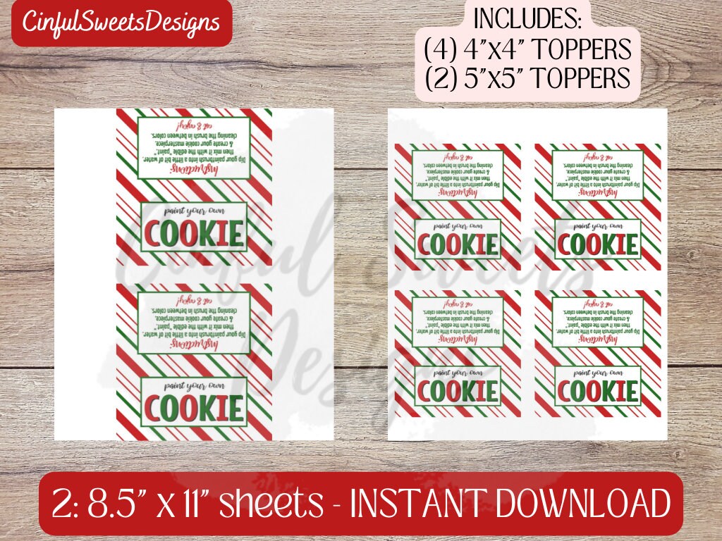 Christmas Stripes PYO Paint Your Own Cookie Bag Topper / Christmas ...