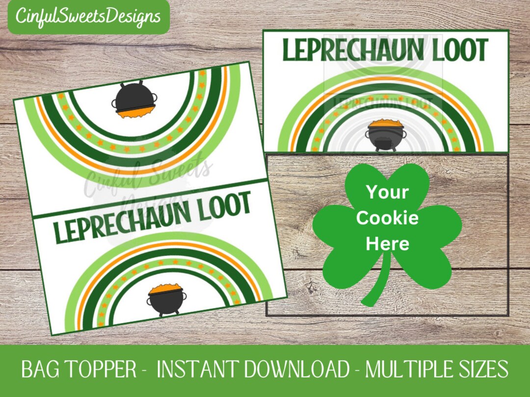 Leprechaun Loot Pot of Gold Rainbow Cookie Bag Topper / Shamrock / St ...
