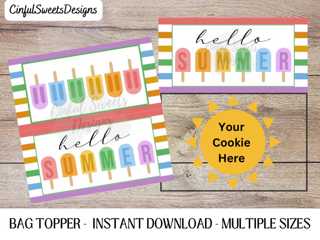 Hello Summer Popsicle Stripe Cookie Bag Topper / Happy Summer ...