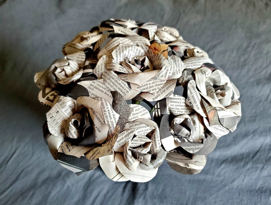 Newspaper Rose Arrangement, Newsprint Roses, Handmade Newspaper Flowers ...