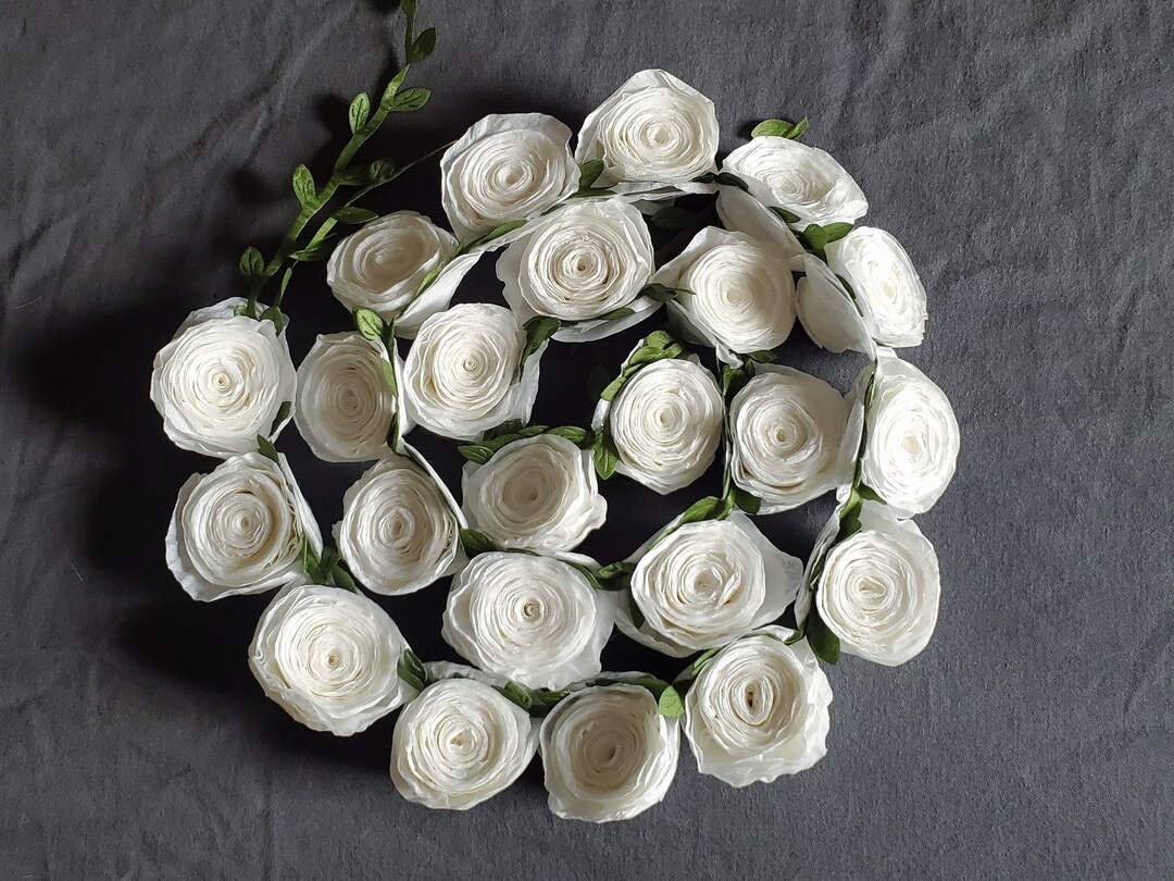White Rose Garland, White Paper Flower Garland, Small White Paper Rose ...