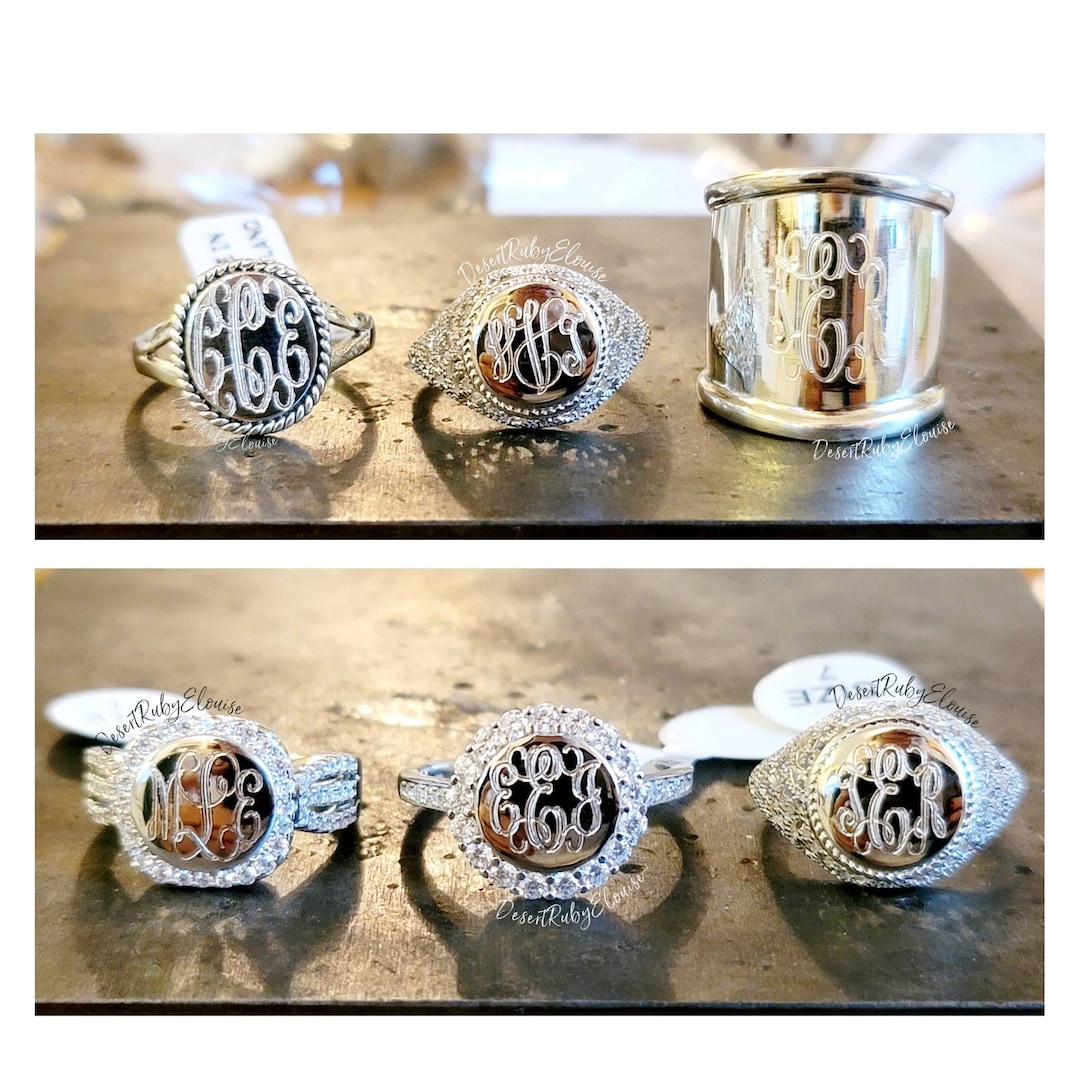Sterling Silver Monogram Ring / Custom Monogram Ring / Initial Ring ...