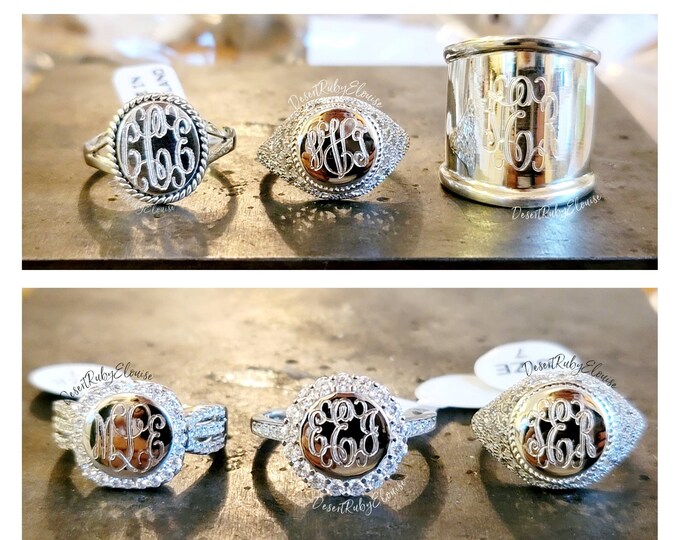 Sterling Silver Monogram Ring / Custom Monogram Ring / Initial Ring ...