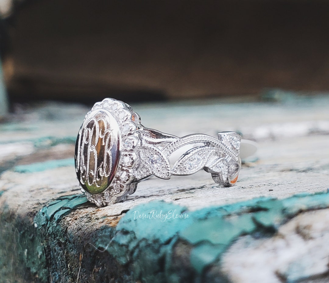 Sunflower Sterling Silver Monogram Ring / Custom Monogram Ring ...