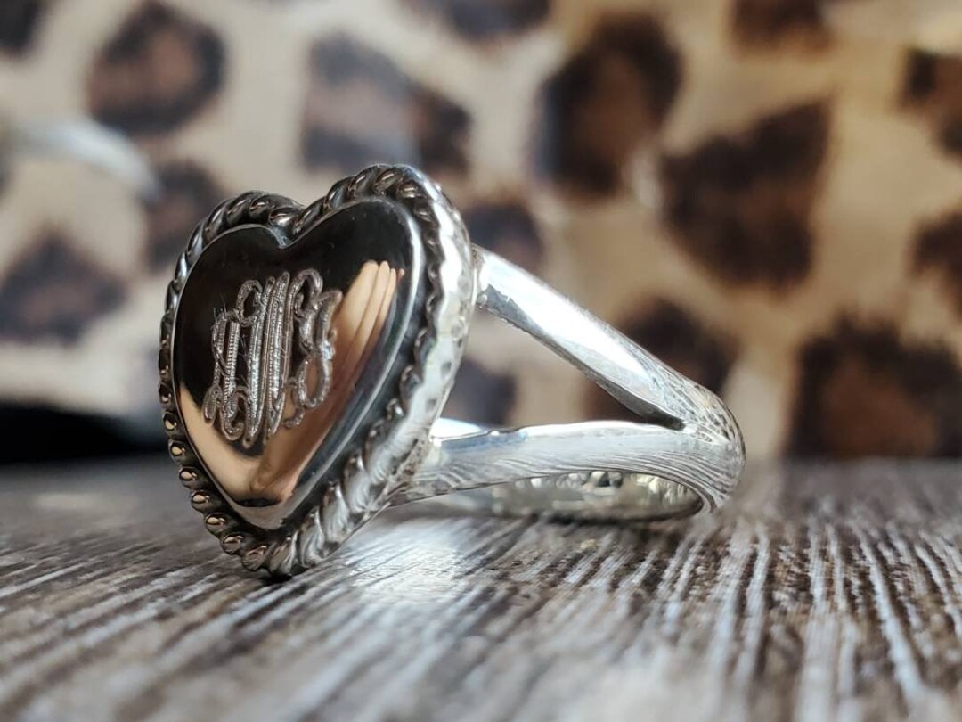 Heart Rope Sterling Silver Monogram Ring / Custom Monogram Ring ...