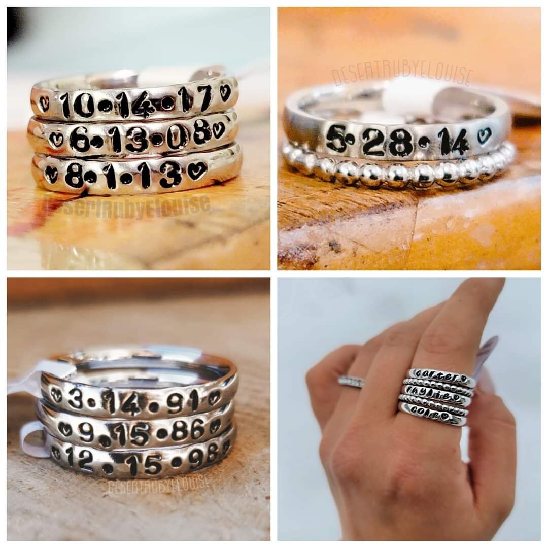Stainless Steel Stacking Rings / 3mm HANDSTAMPED Stacking Rings / Date ...