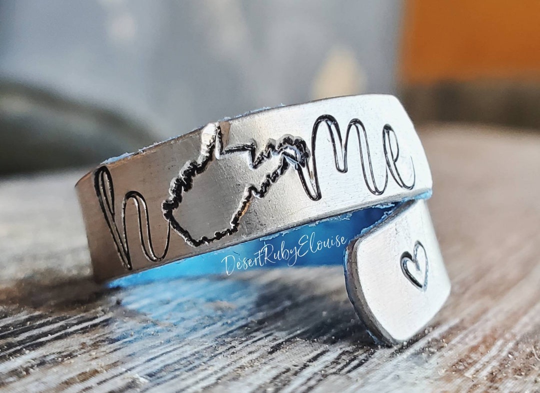 WV Home Ring / Handstamped Wv Ring / Adjustable West Virginia Ring / Wv ...