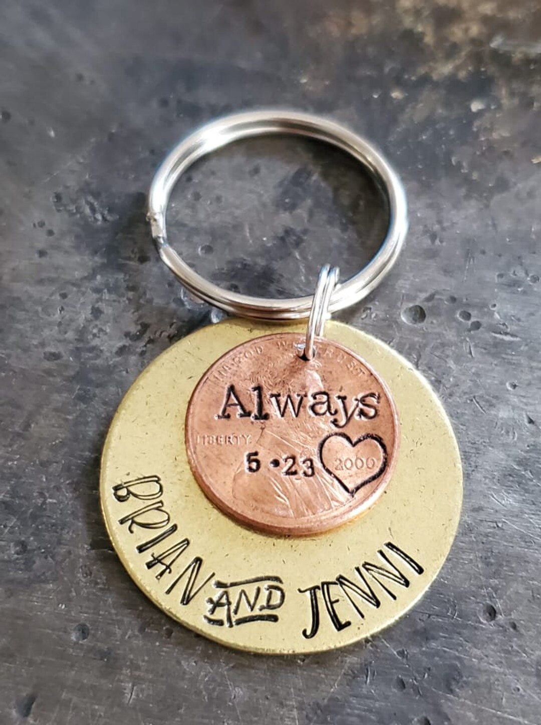 Always Penny Keychain / Heart Penny Date Keyring /personalized Penny ...