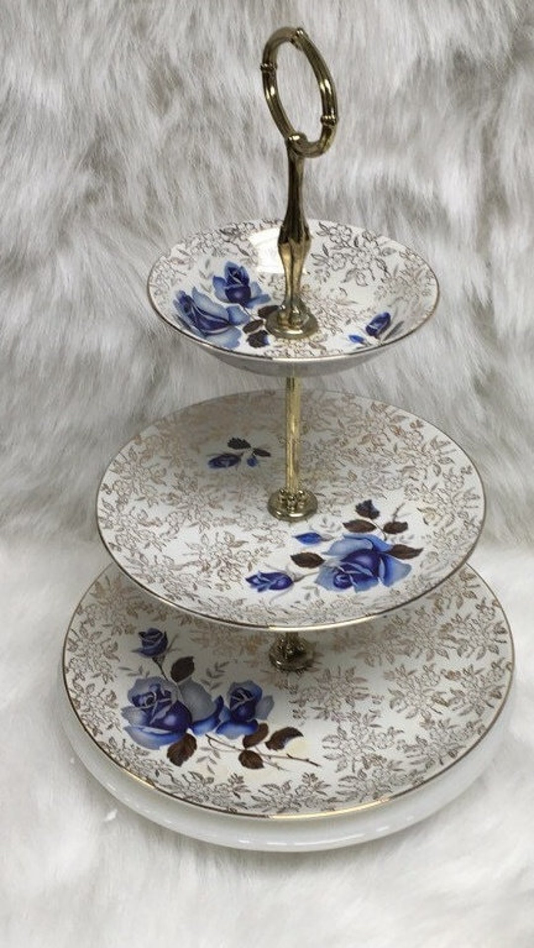 Vintage Cake Stand, Dainty Tray, Blue Rose China, Staffordshire H ...