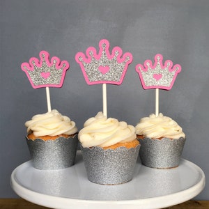 12 Princess Crown Cupcake Toppers, Crown Cake Topper, Princess Birthday ...
