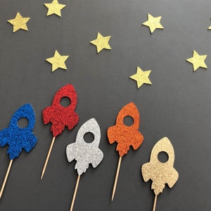 Glitter Rocket Cupcake Toppers: Space Birthday Party Decor - Etsy