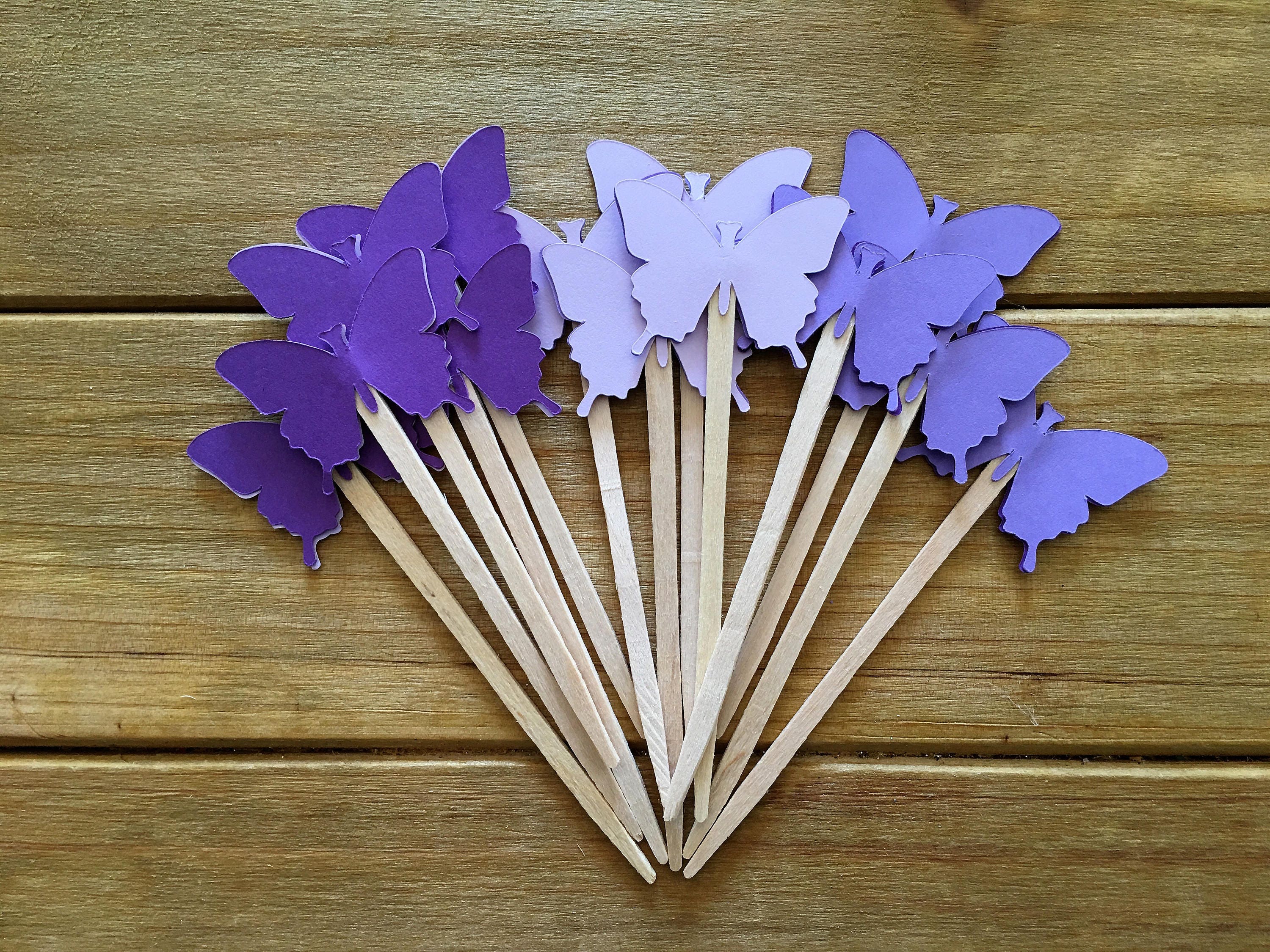 12 Purple Butterfly Cupcake Toppers Butterfly Cake Topper | Etsy