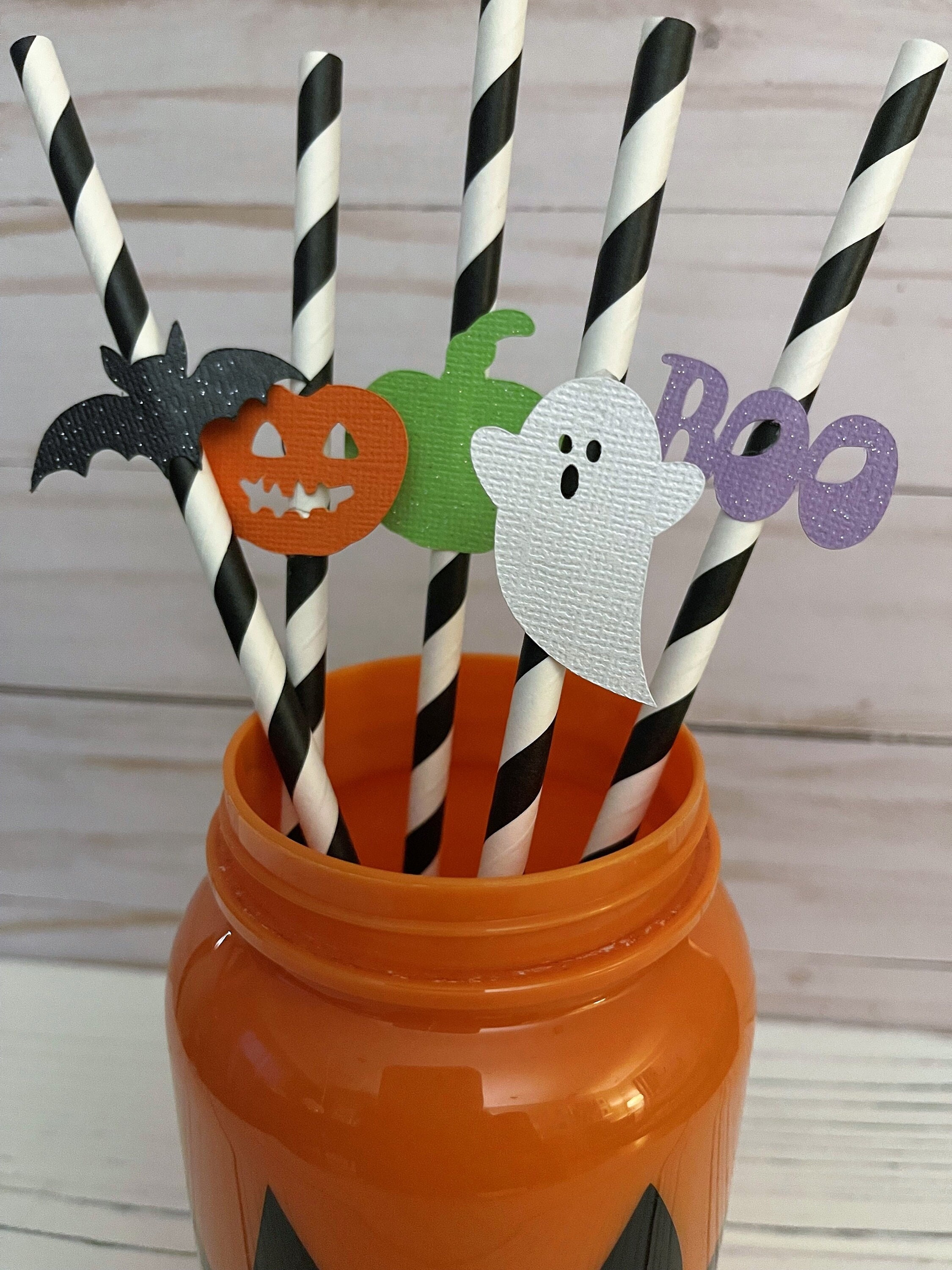 10 Halloween Straws Bat Straws Halloween Paper Straw Ghost - Etsy