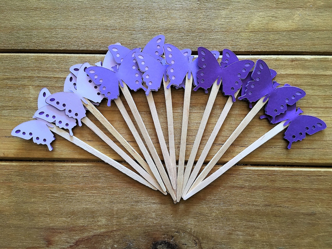 12 Purple Butterfly Cupcake Toppers Butterfly Cake Topper | Etsy