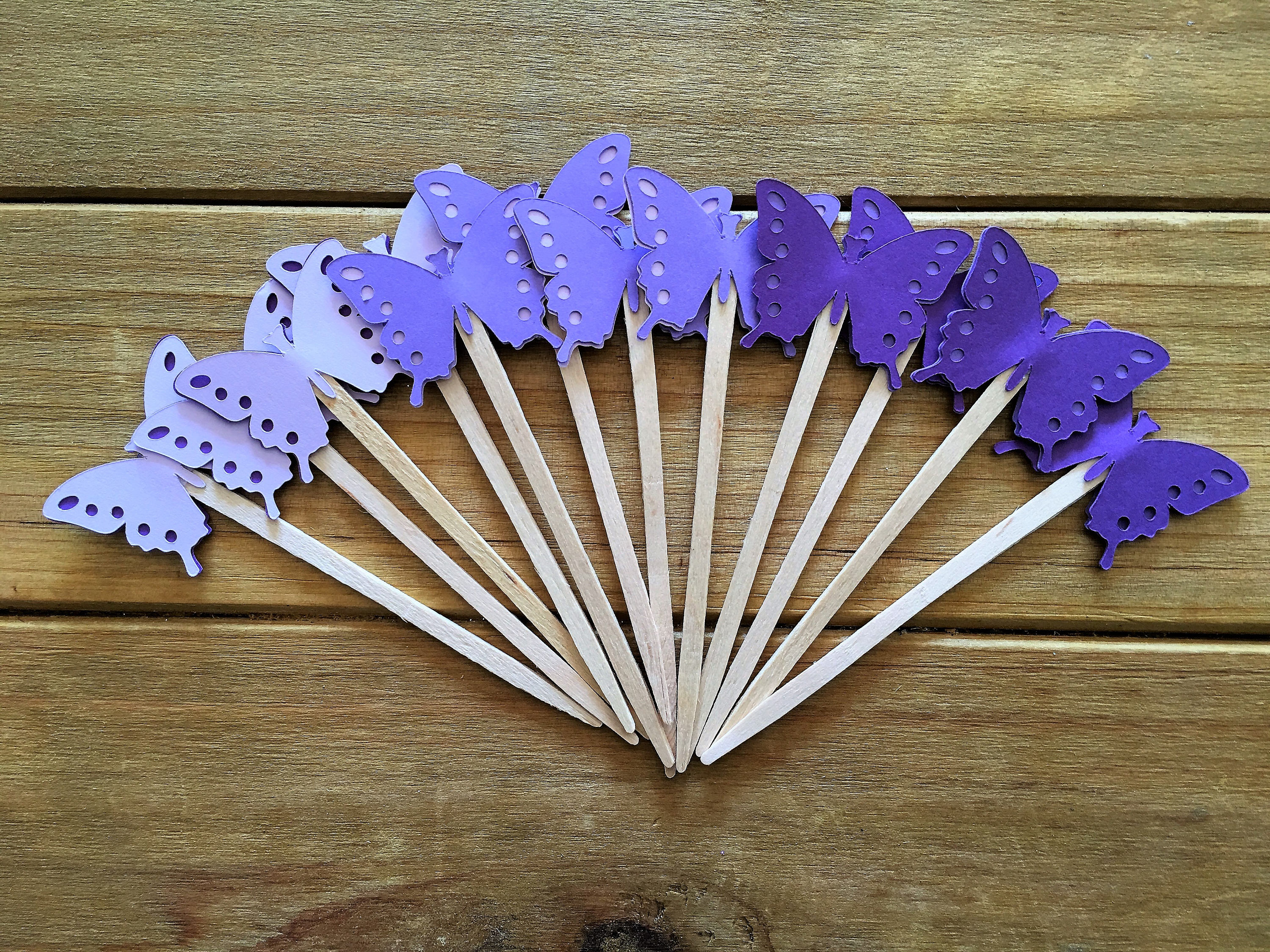 12 Purple Butterfly Cupcake Toppers Butterfly Cake Topper | Etsy
