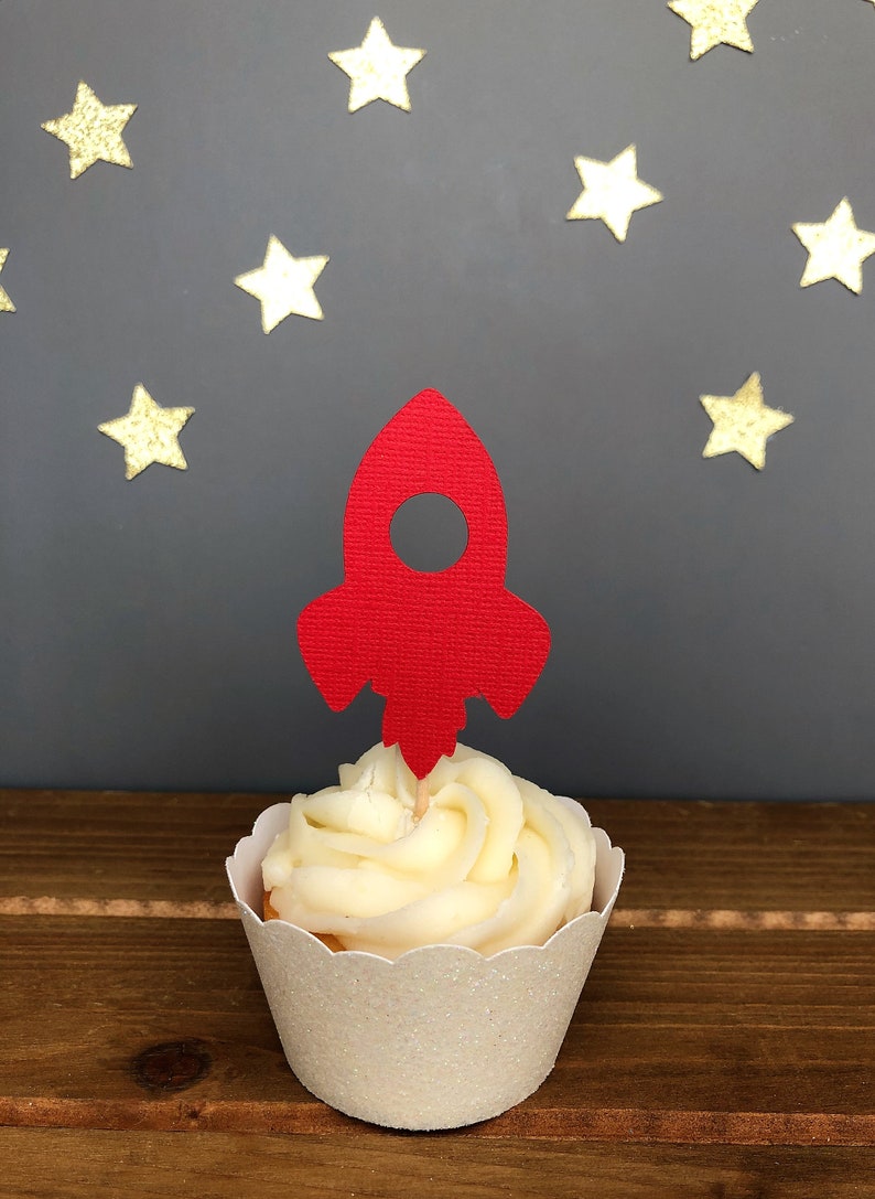 Space Cupcake Toppers: Glitter Star, Moon, Rocket & Planet Party and ...