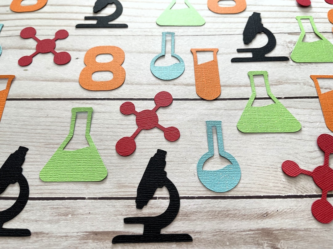 Science Party Confetti: Flask, Beaker, Microscope, Molecule, Custom Age ...