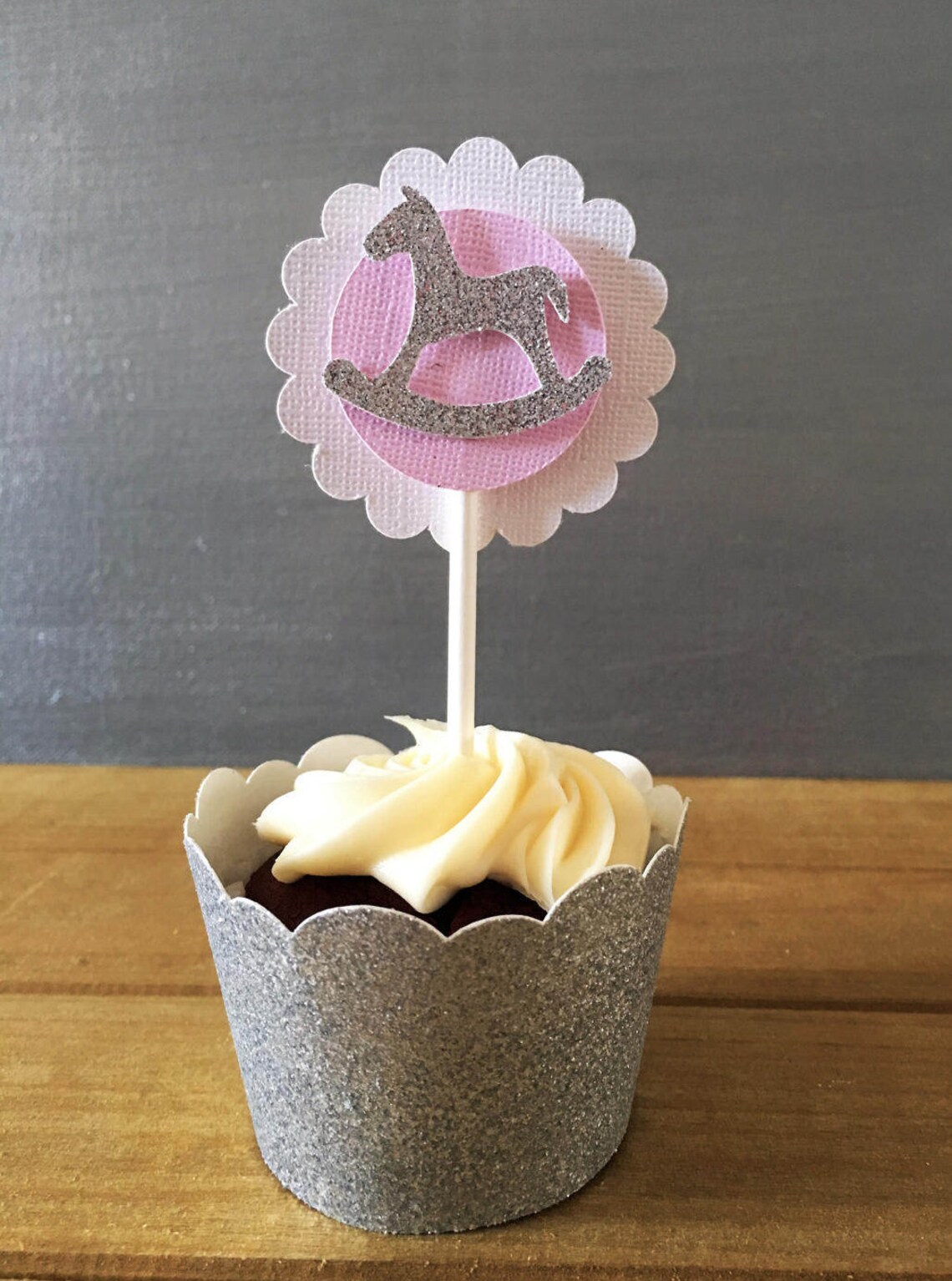 Pink Baby Shower Cupcake Topper Rocking Horse Cupcake - Etsy