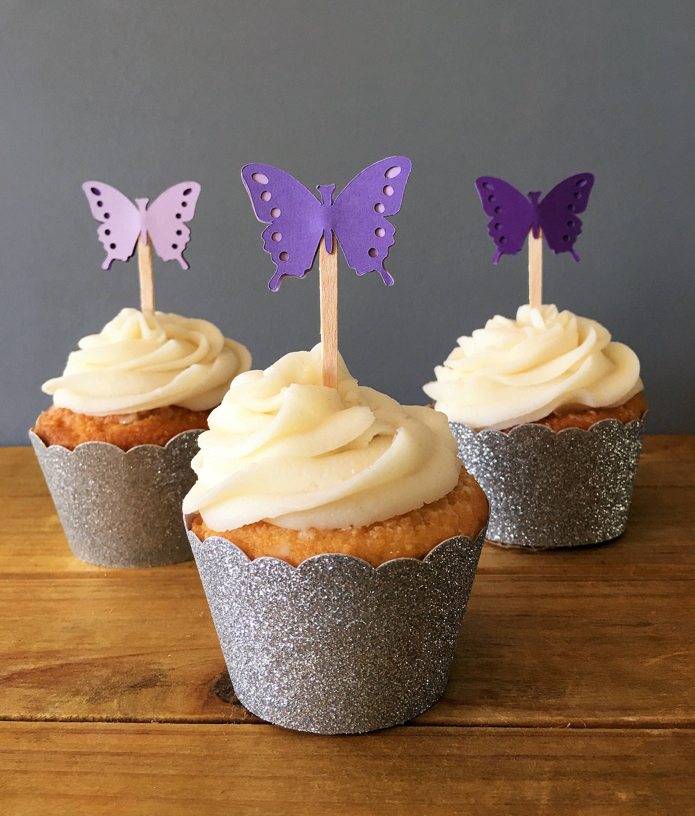 12 Purple Butterfly Cupcake Toppers Butterfly Cake Topper | Etsy