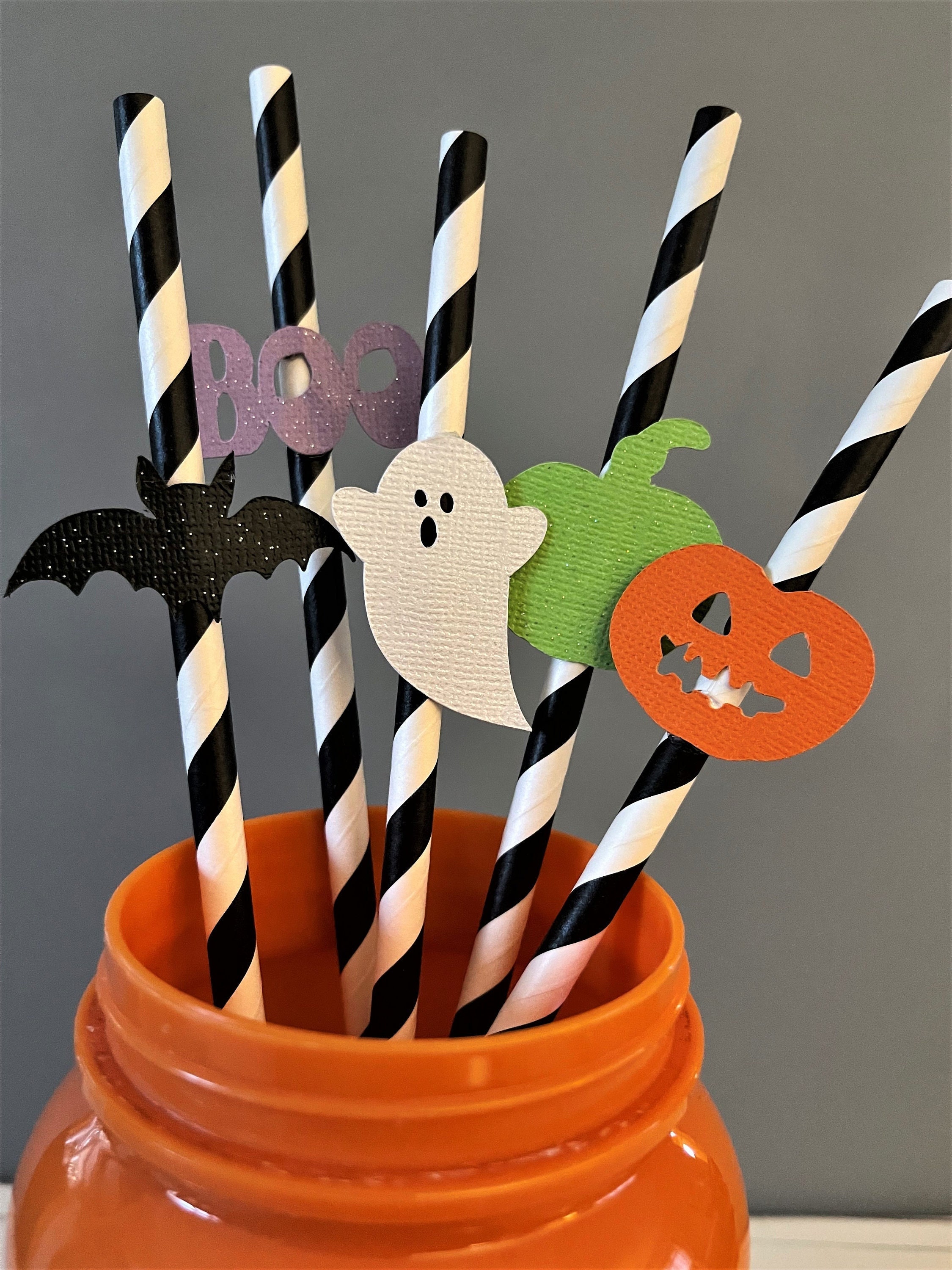 10 Halloween Straws Bat Straws Halloween Paper Straw Ghost - Etsy