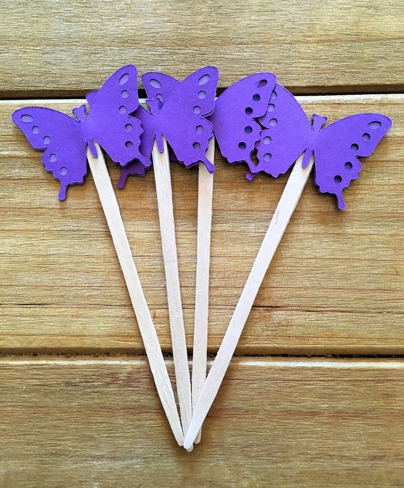 12 Purple Butterfly Cupcake Toppers Butterfly Cake Topper | Etsy